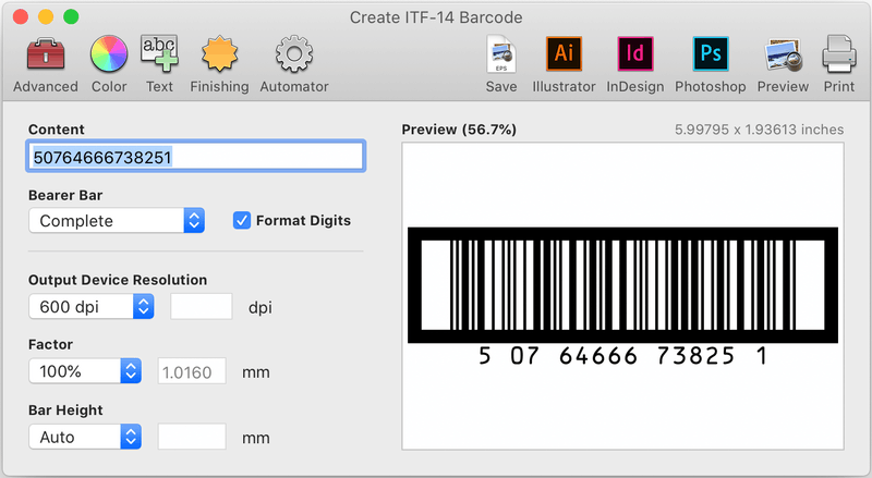 Barcode Producer – ITF-14 Vector EPS barcode software for Mac & PC